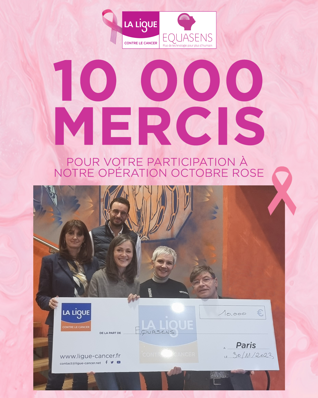 OCTOBRE ROSE 2023 : 10 000 € versés par Equasens - Equasens - Acteur ...
